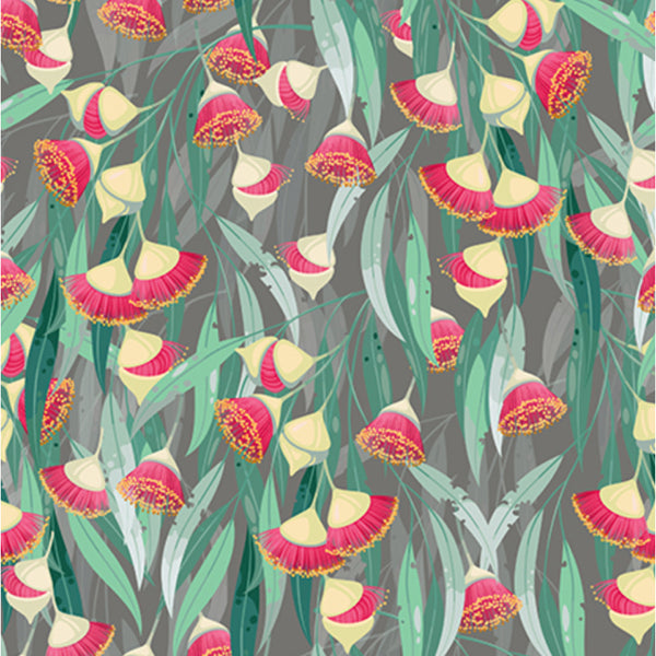 Gumleaf Blossoms Grey Wideback 108" 4037D - per metre length – Rainbow Patchwork